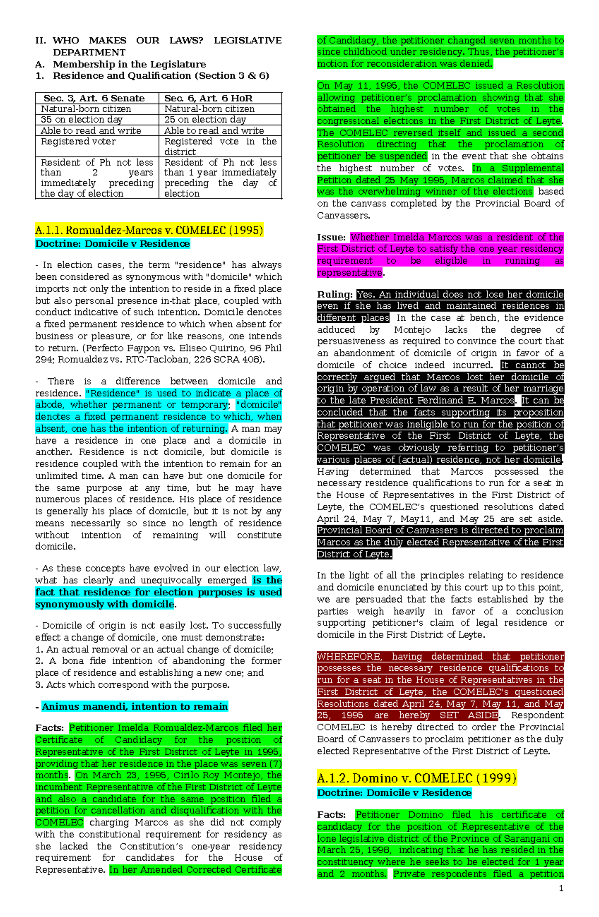 Legislative Case Study Notes: Residency and Domicile Issues - Studocu