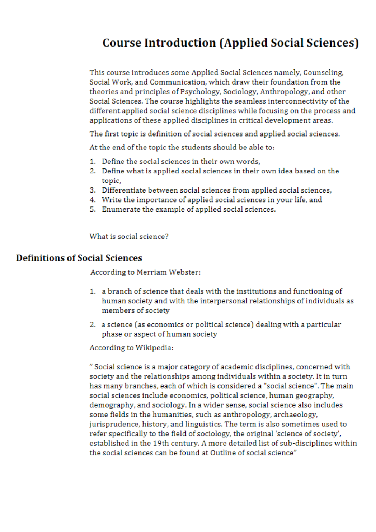 Diass WEEK 1-5 ( Module) - Course Introduction (Applied Social Sciences ...
