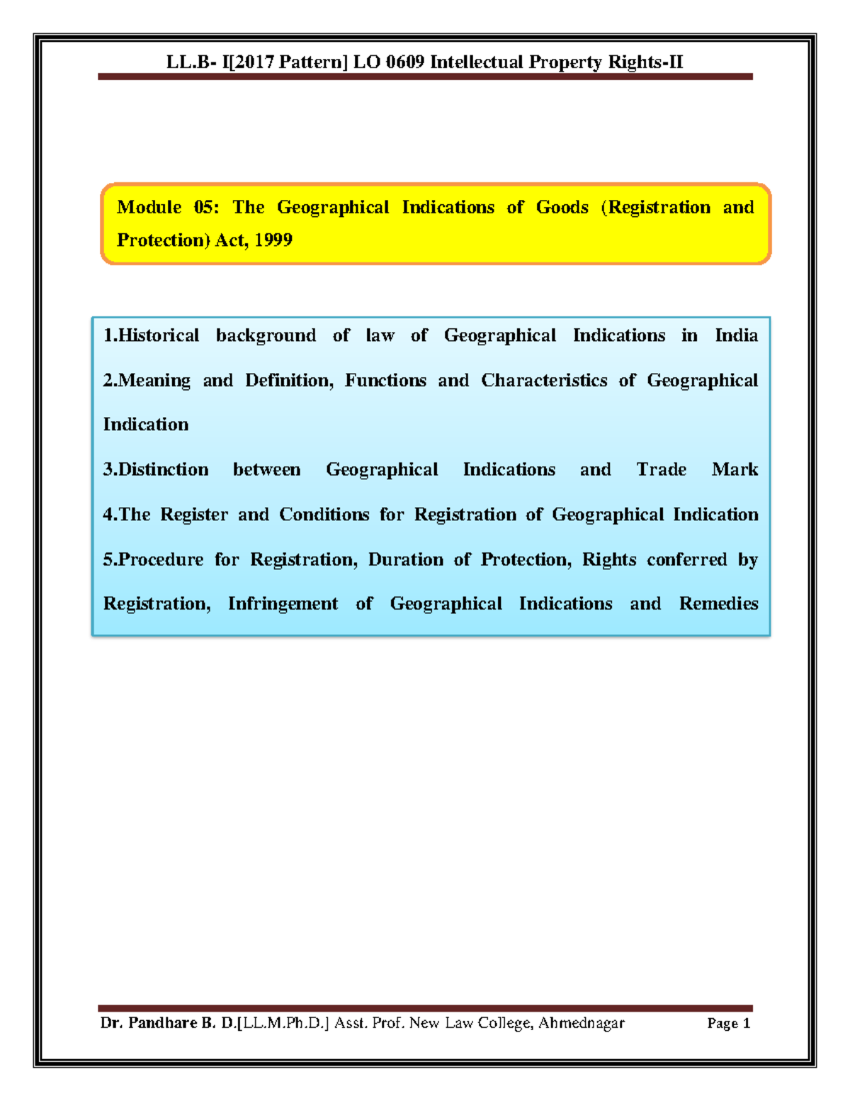 IPR-II The Geographical Indications - Module 05 : The Geographical ...