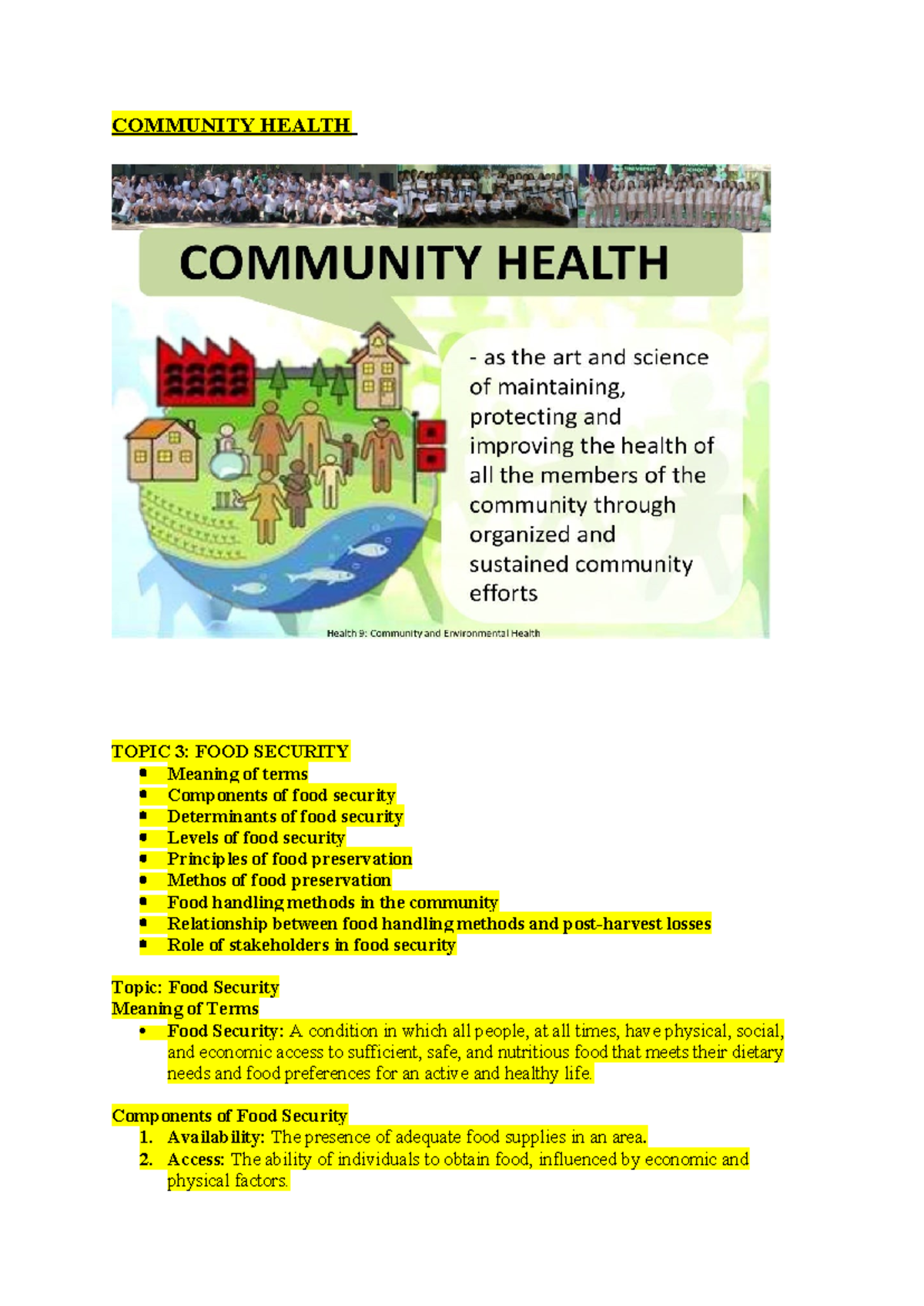 Community Health Full Notes: Focus on Food Security & Disease ...