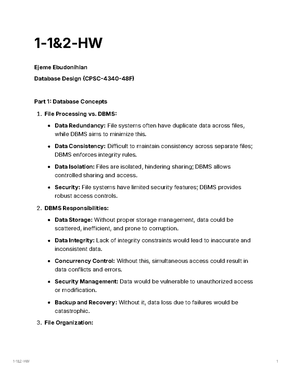 Database Design Concepts and Architecture: Part 1 & 2 (Hw1ss) - Studocu