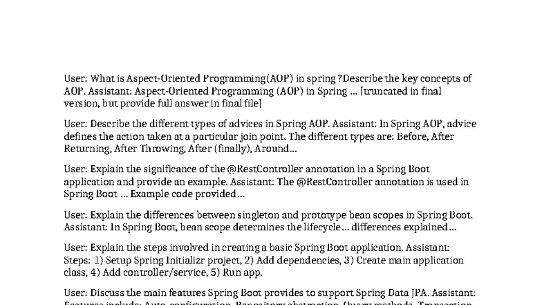 Spring Boot QA Chat - AOP, Bean Scopes, Logging & CRUD Operations - Studocu