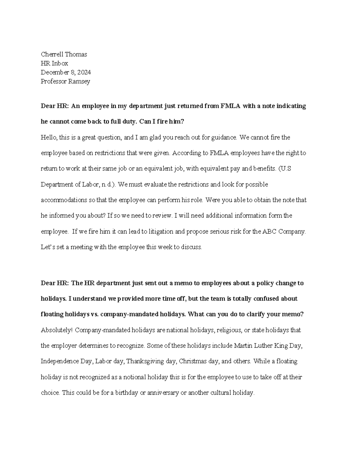 Dear HR 6-1 - Dear HR 6-1 - Cherrell Thomas HR Inbox December 8, 2024 ...