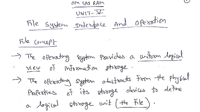 OS UNIT-5: File System Interface and Operations Overview - Studocu