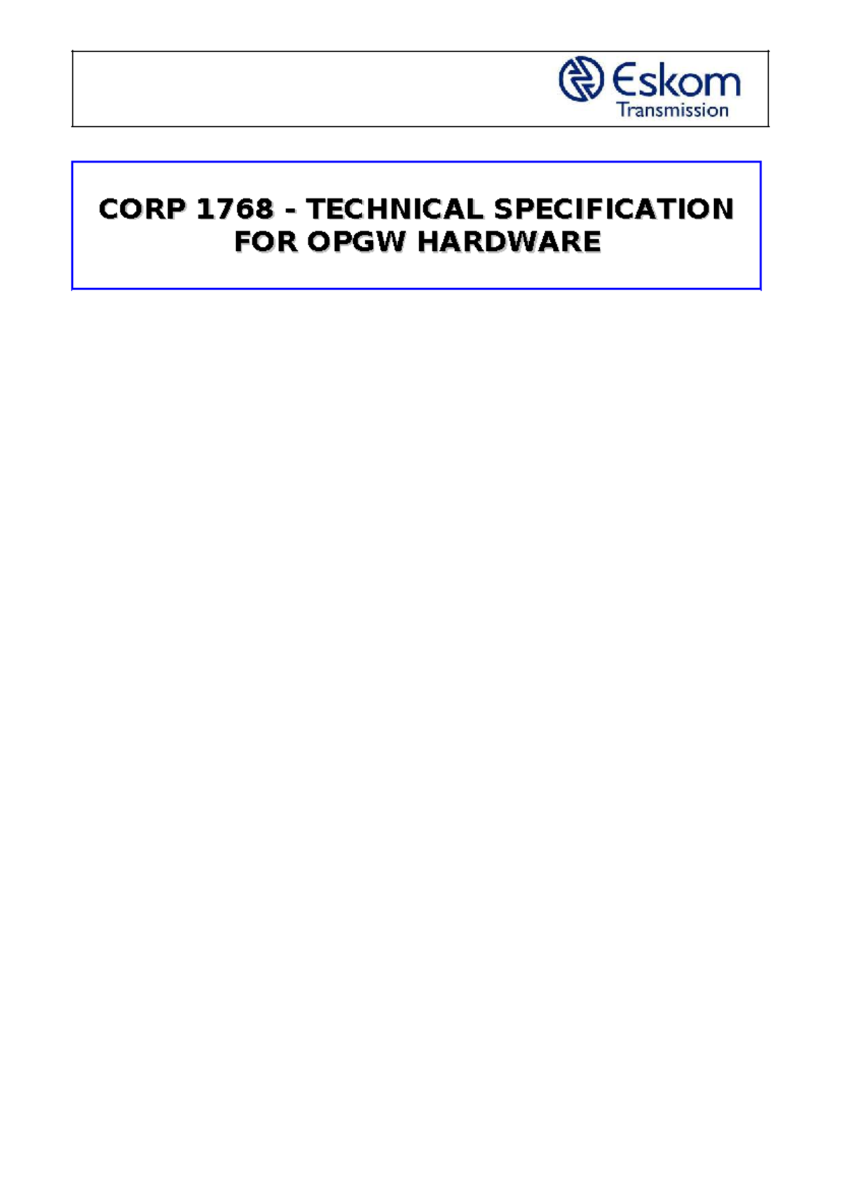 CORP 1768 Technical Specification for OPGW Hardware Overview - Studocu