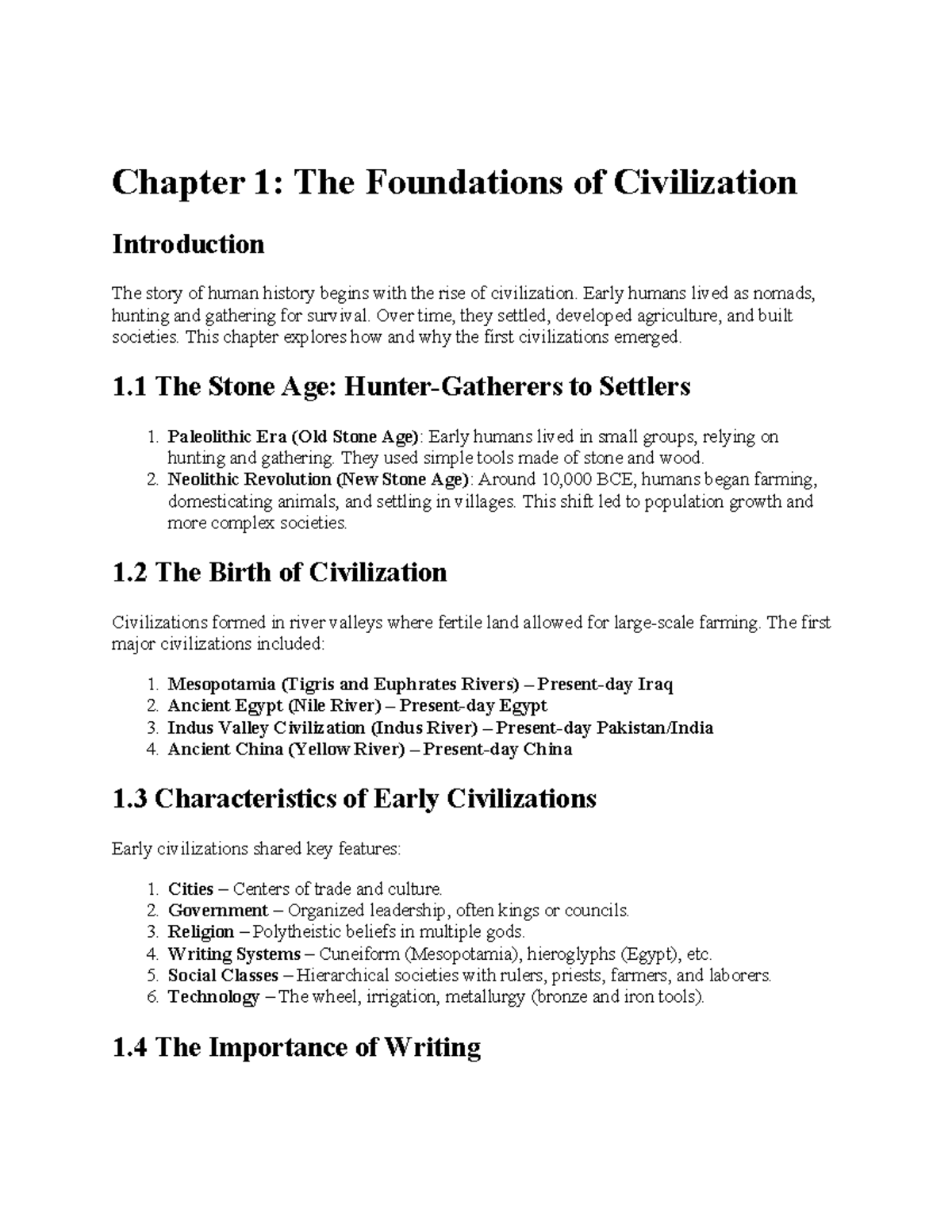 Chapter 1: Foundations of Civilization - Emergence & Characteristics ...
