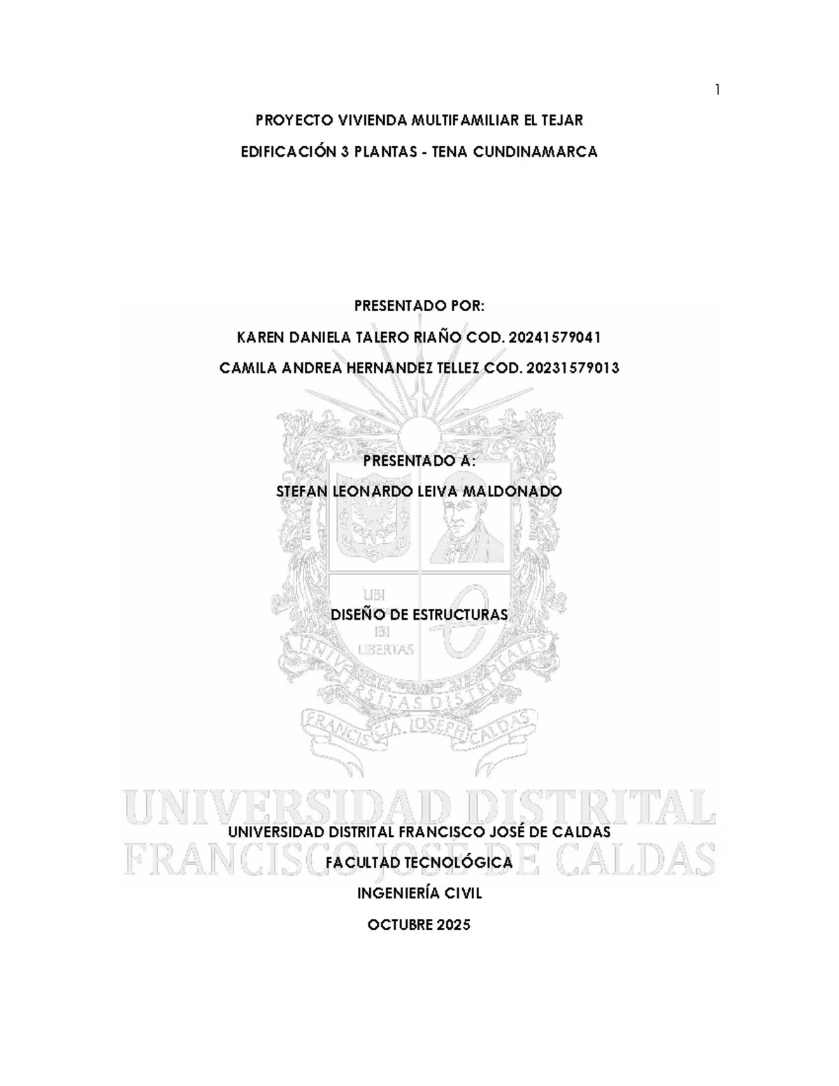 Informe Proyecto 2do Corte: Vivienda Multifamiliar El Tejar - Diseño ...