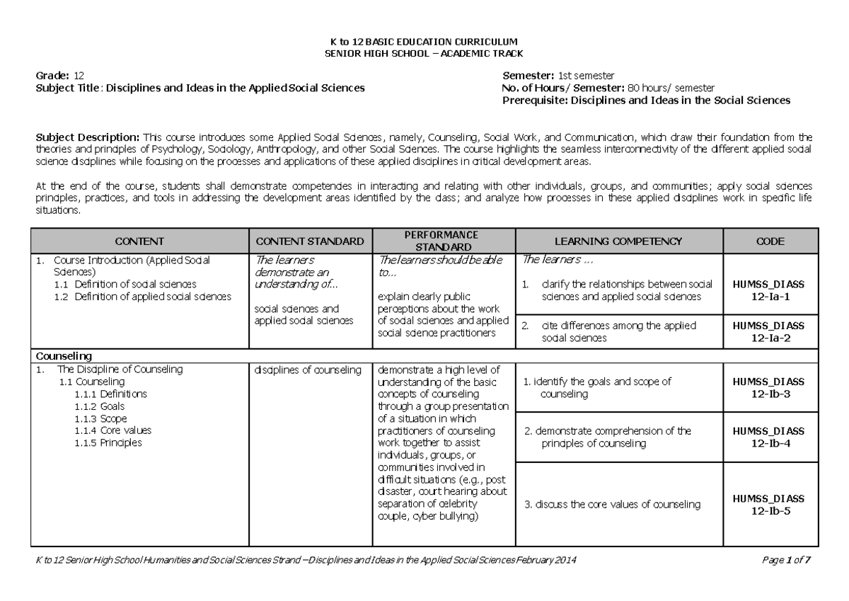 HUMSS_DIASS 12 - Course Guide for Disciplines in Applied Social ...