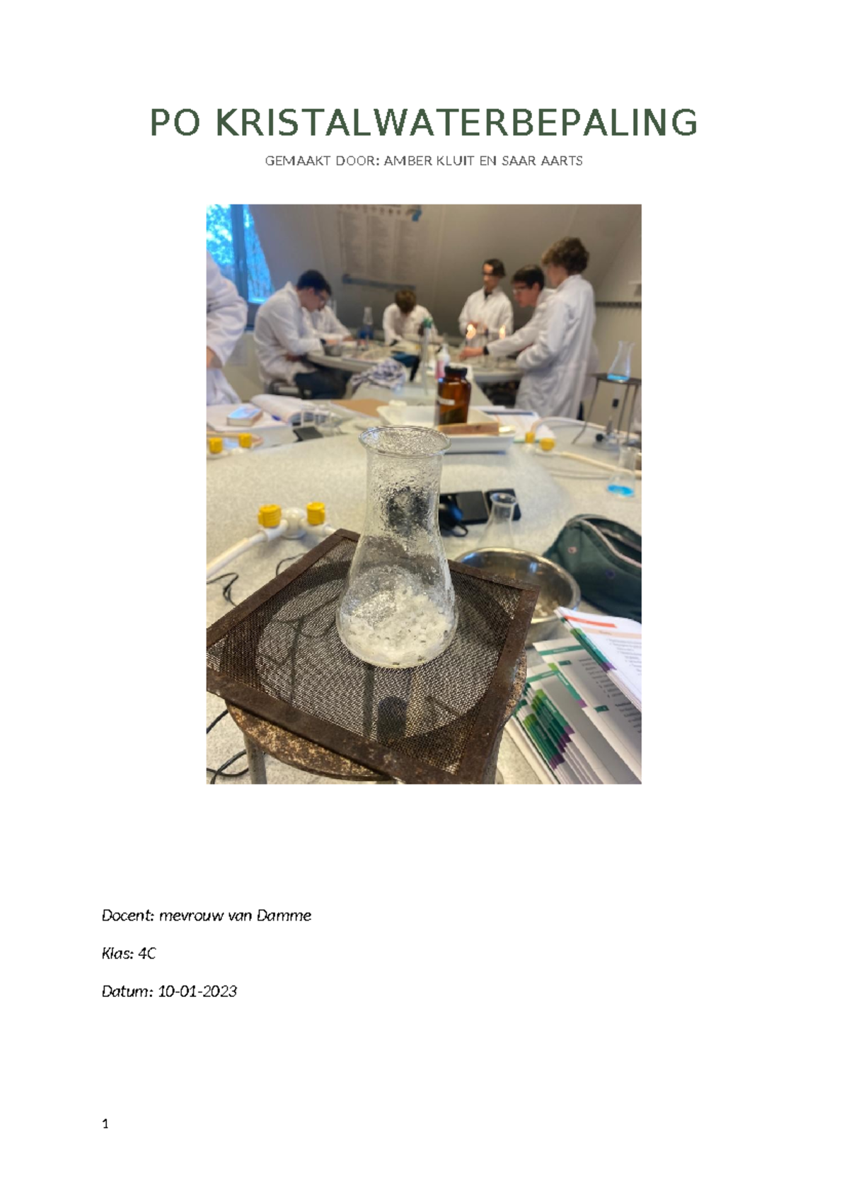 Scheikunde 4C: Practicum Kristalwaterbepaling & Resultaten - Studeersnel