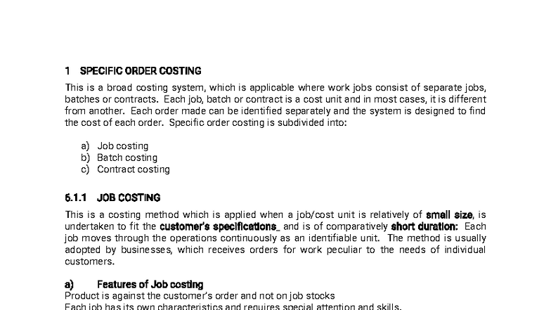 1 Specific Order Costing: Job, Batch, and Contract Methods - Studocu