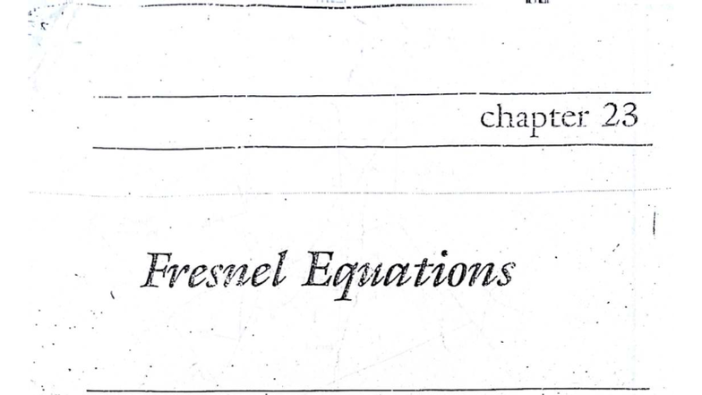 Chapter 23: Fresnel Equations and Their Applications - Studocu