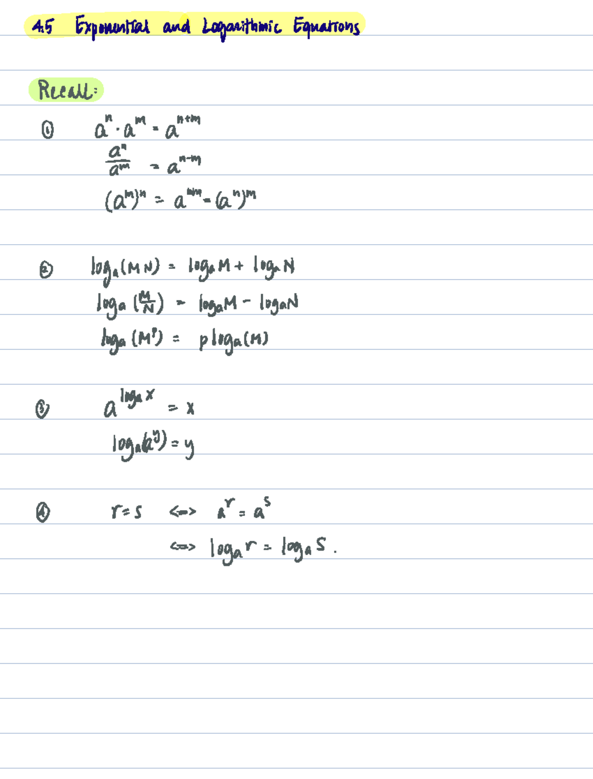 MATH 101: Exponential and Logarithmic Equations Lecture Notes - Studocu
