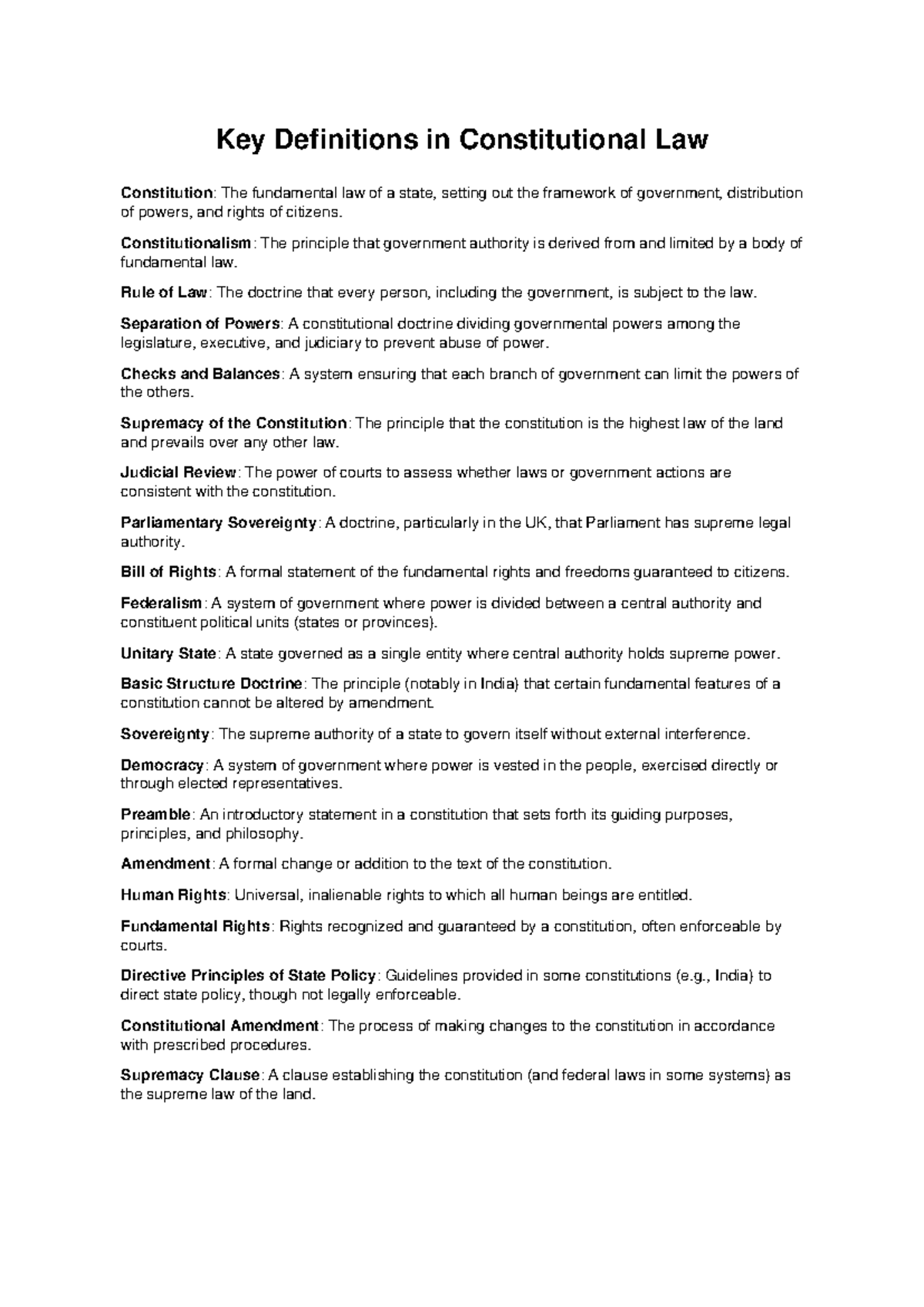 Constitutional Law Definitions: Key Terms Explained - Studocu