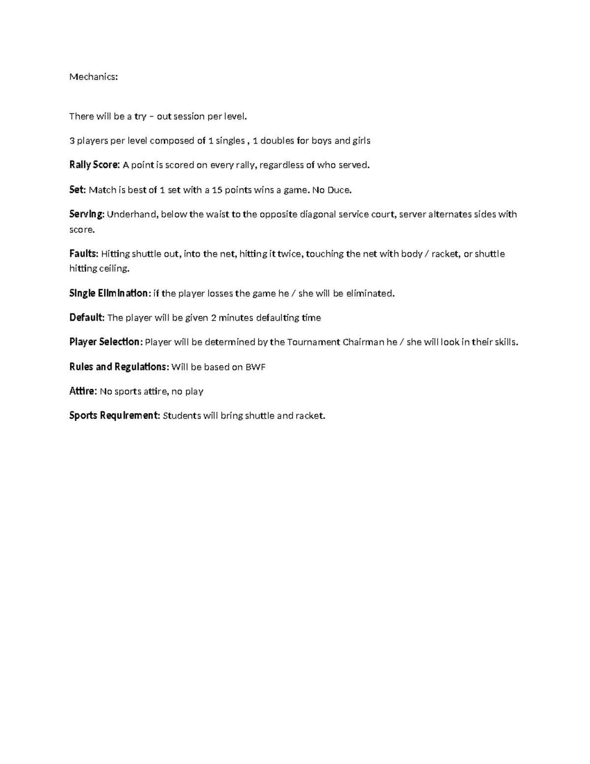 Mechanics for Badminton Events: Rules & Regulations Overview - Studocu
