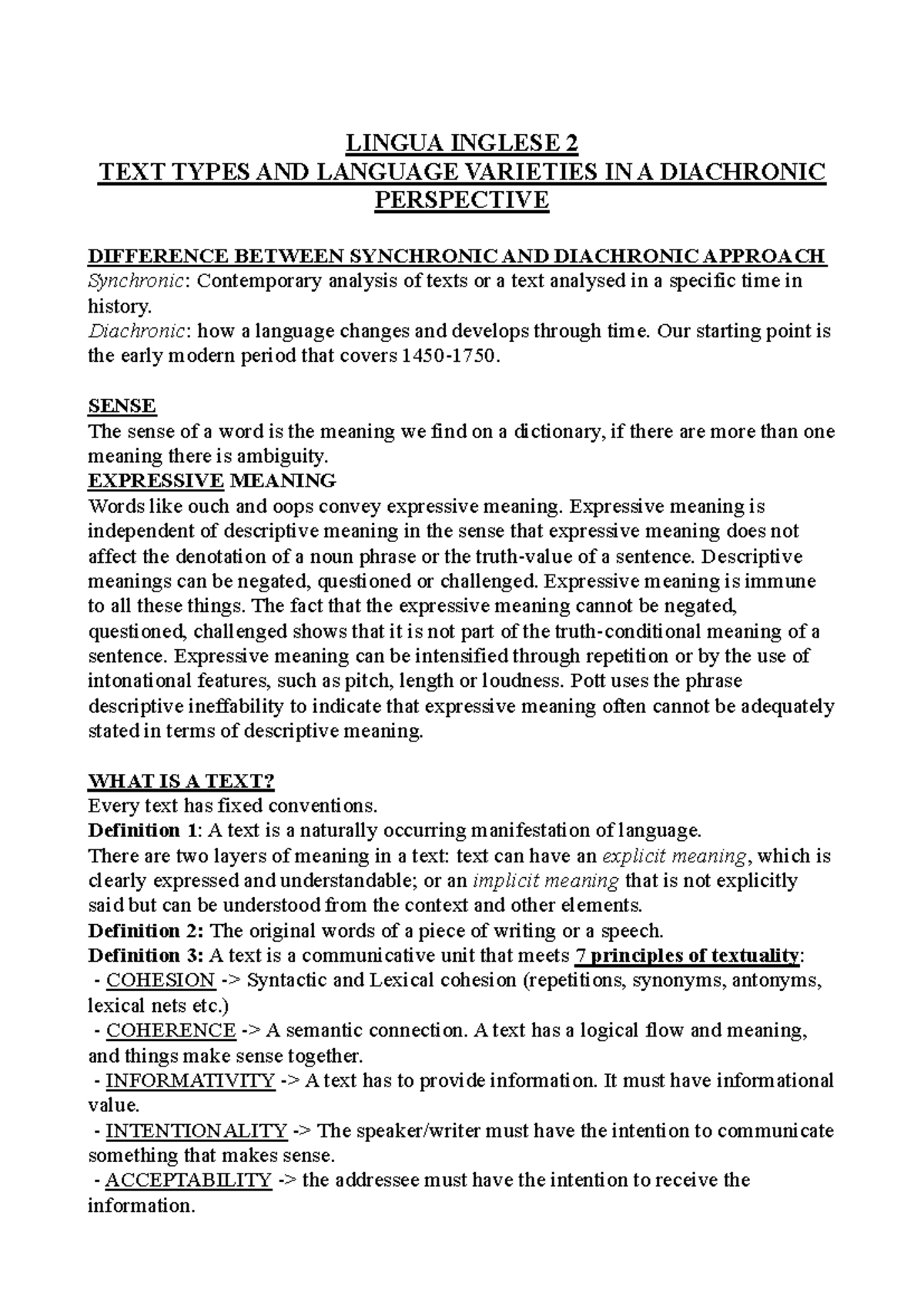 LINGUA INGLESE 2: TEXT TYPES & LANGUAGE VARIETIES IN DIACHRONIC ...