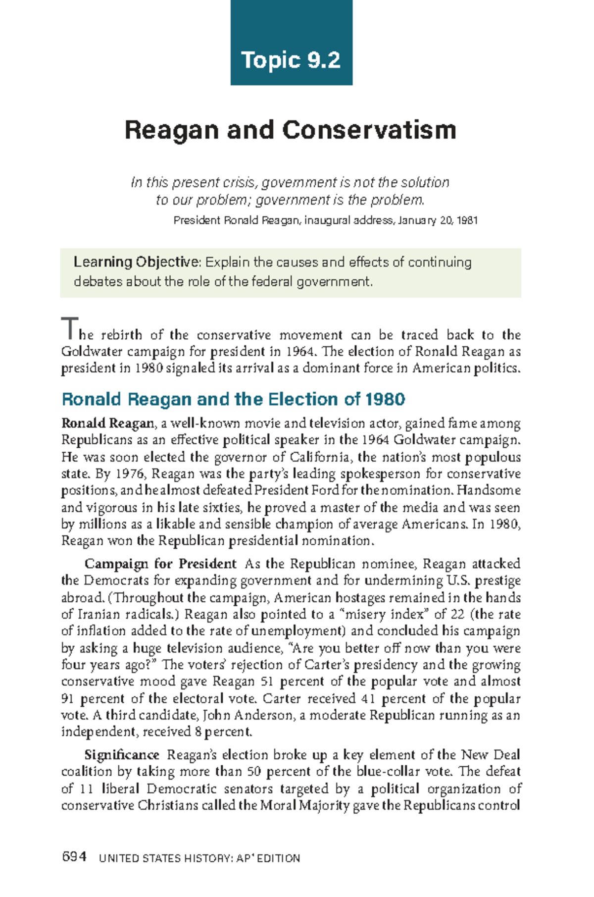 Topic 9.2: Reagan's Conservatism and Its Impact on American Politics ...