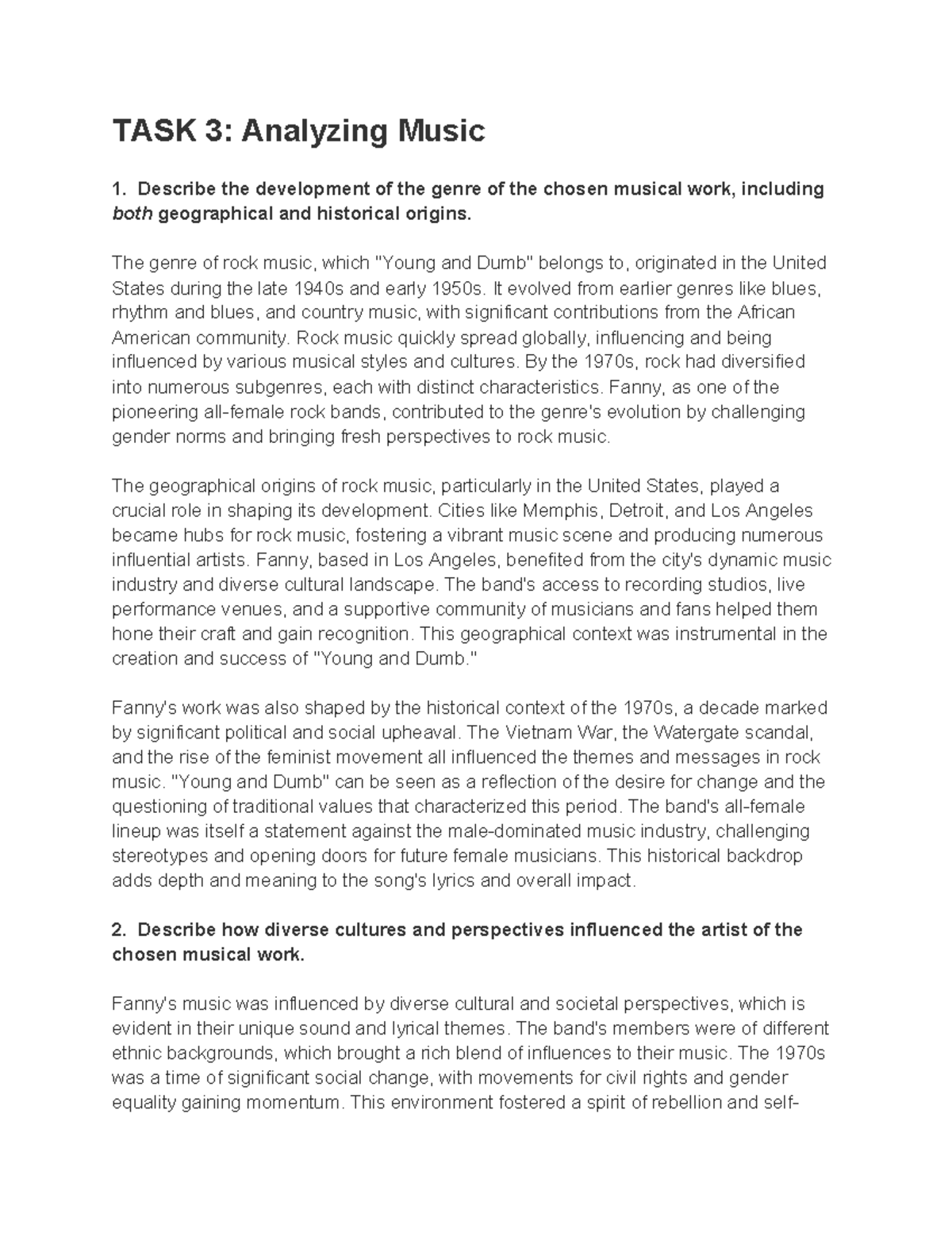 Analyzing Rock Music: 'Young and Dumb' Performance Assessment (UJM2 ...