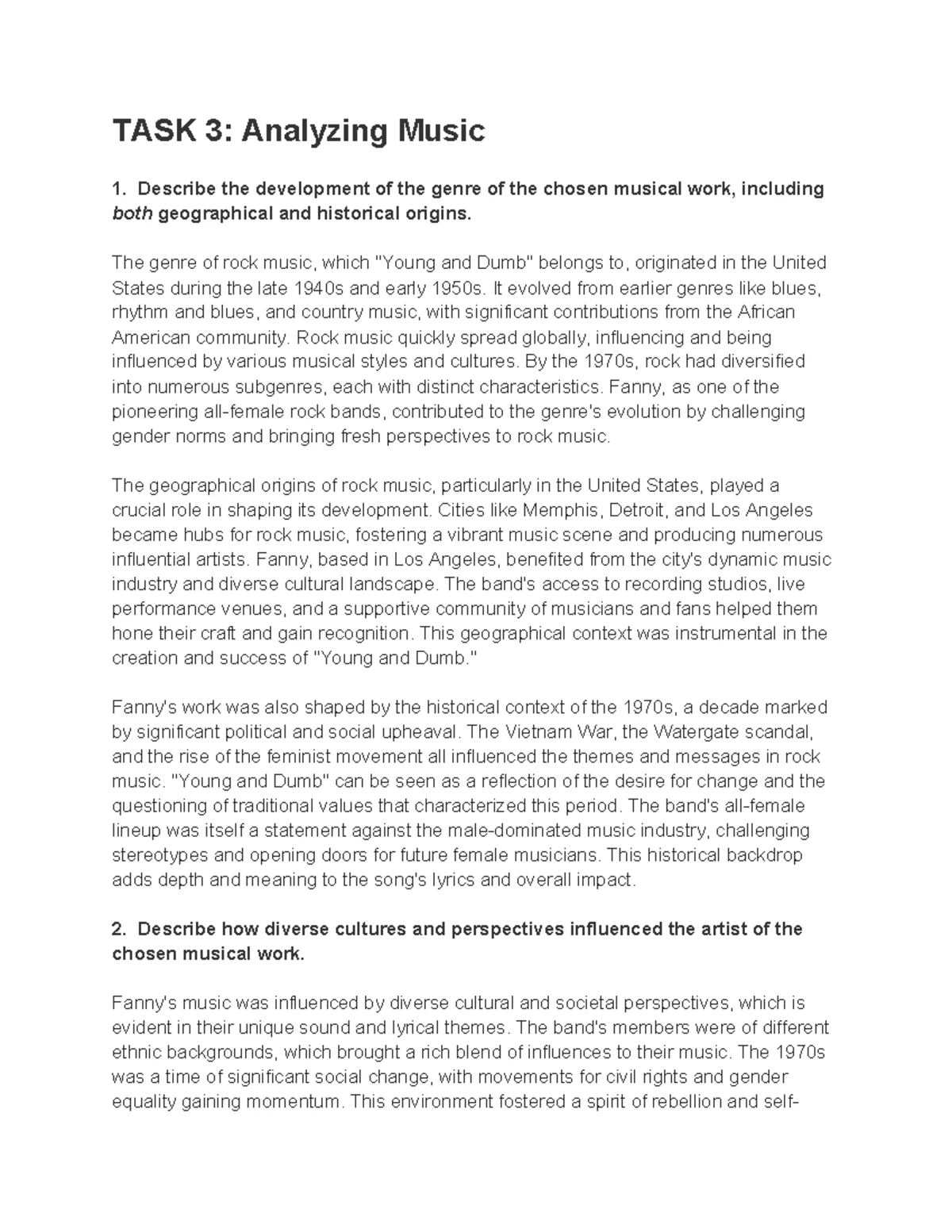 Task 3 Analyzing Music - 1 Analyzing Music Course Instructor D198 ...