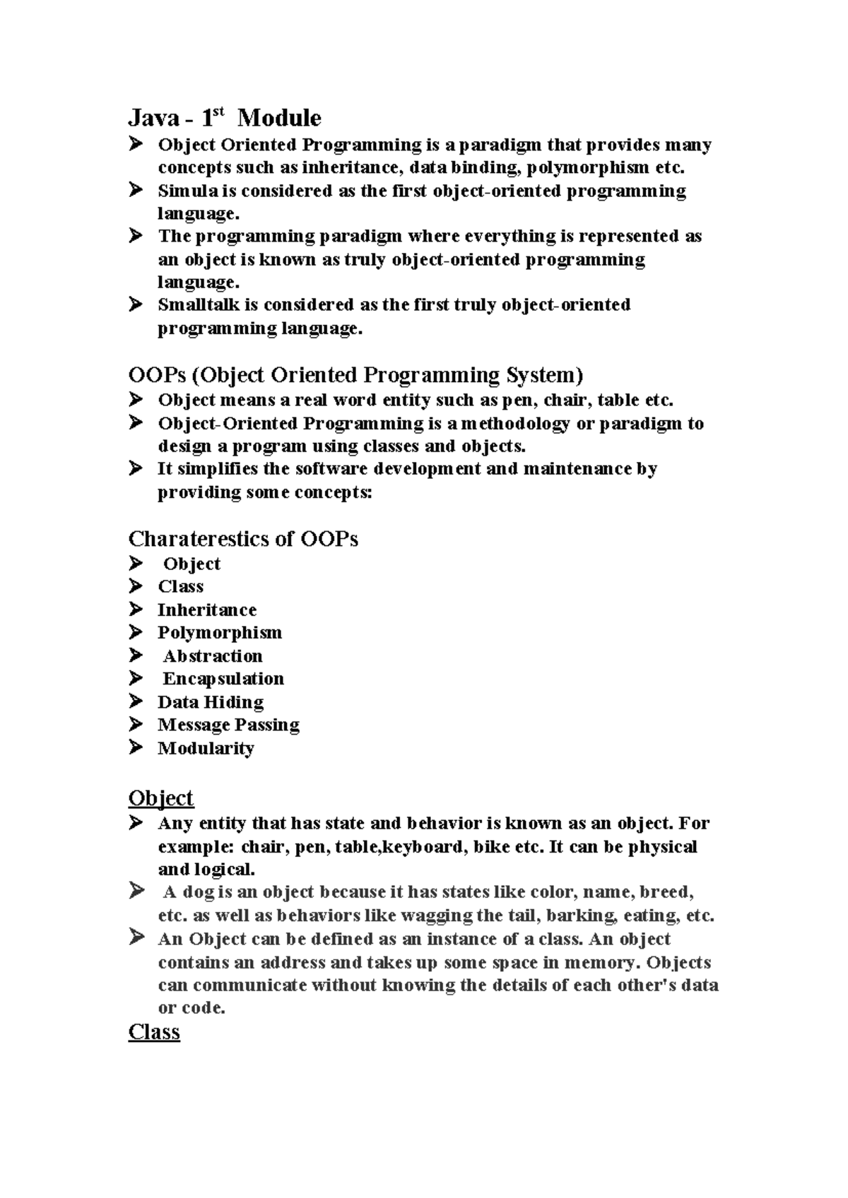Java 1st module - java - Java - 1 st Module Object Oriented Programming ...