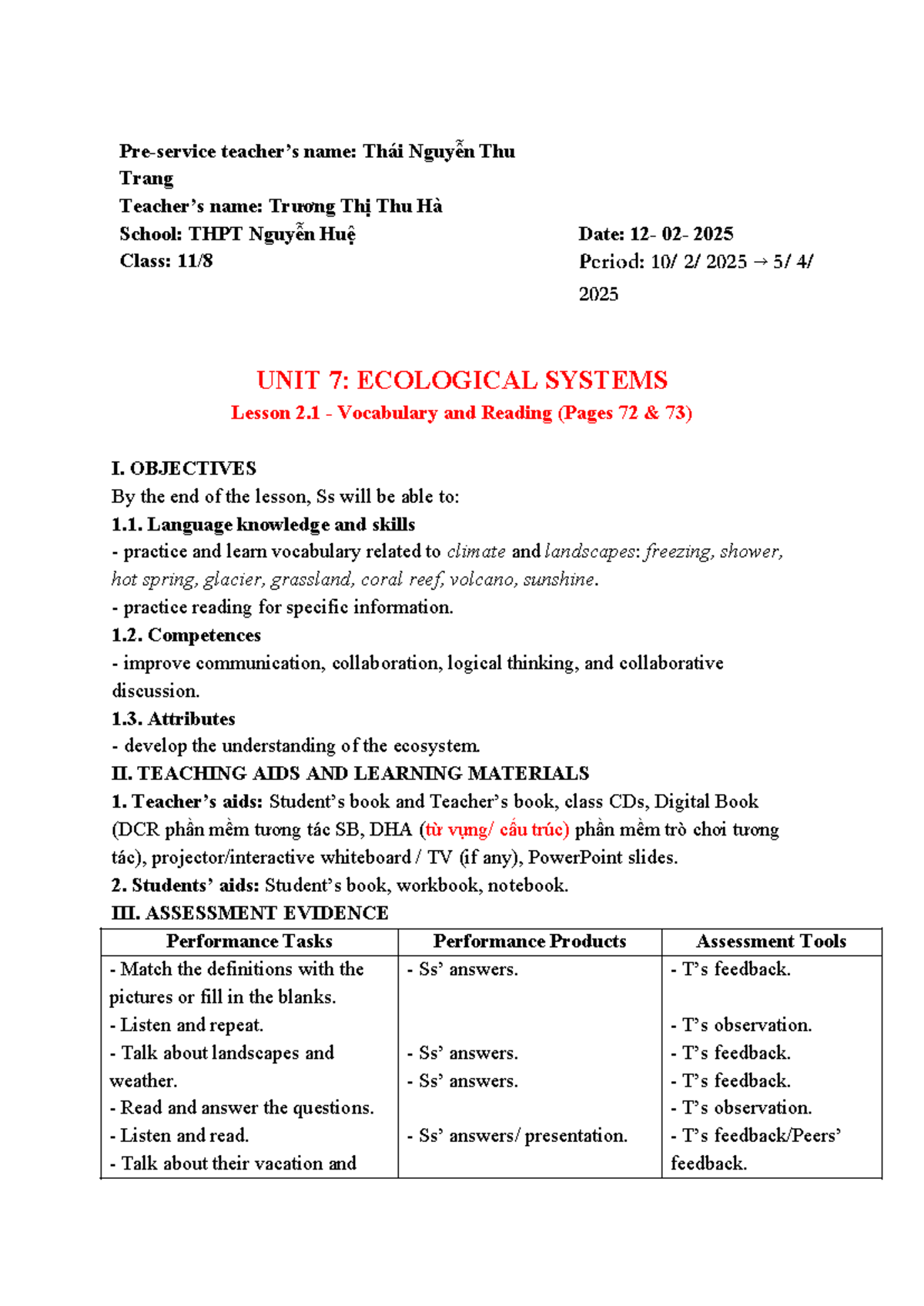 UNIT 7 (11) - Lesson 2.1: Vocabulary & Reading on Ecological Systems ...