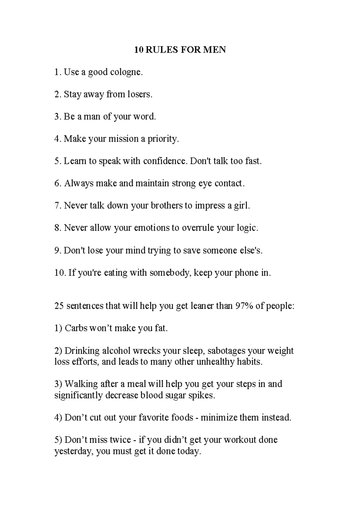 10 Rules for Men: Tips on Confidence and Healthy Living - Studocu