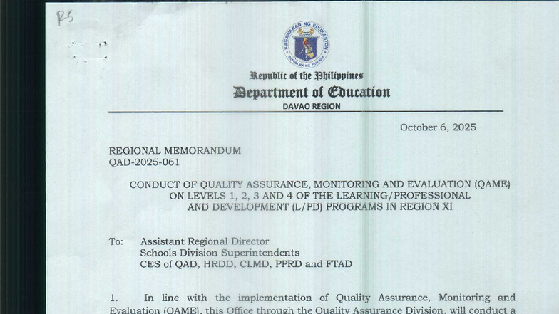 RM QAD 2005 061: QAME Levels 1-4 for Learning & Development in Region ...
