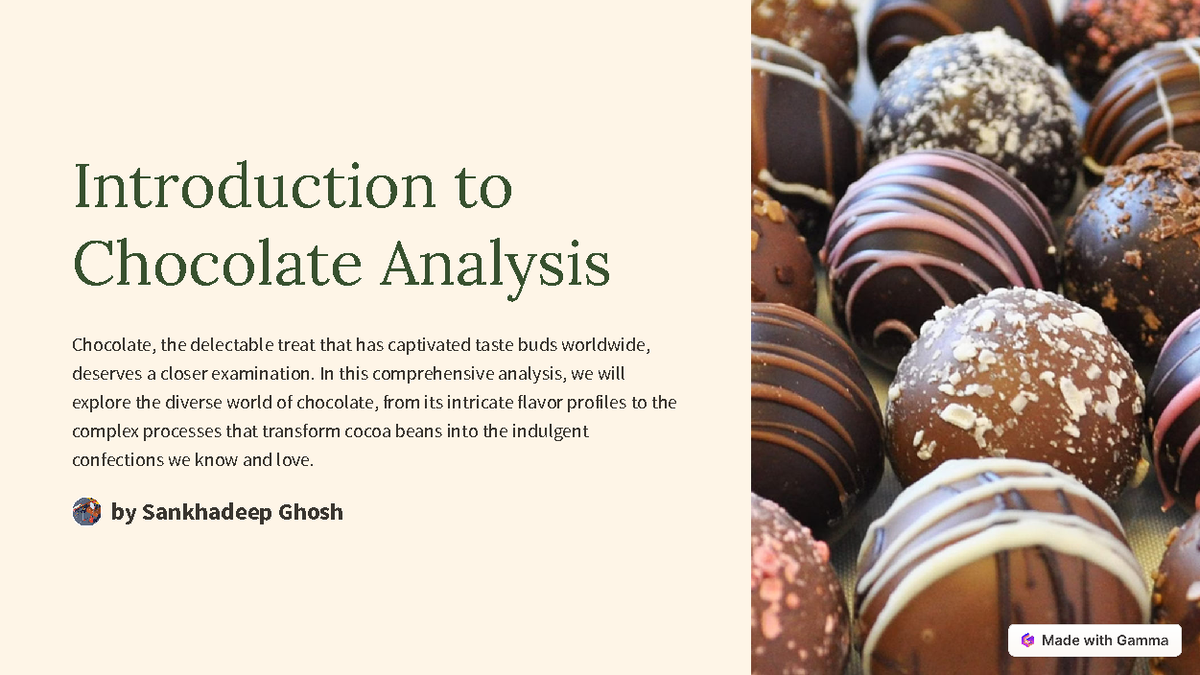 Introduction to Chocolate Analysis - Introduction to Chocolate Analysis ...