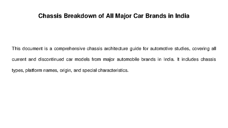 Chassis Architecture Overview of Major Indian Car Brands - Studocu