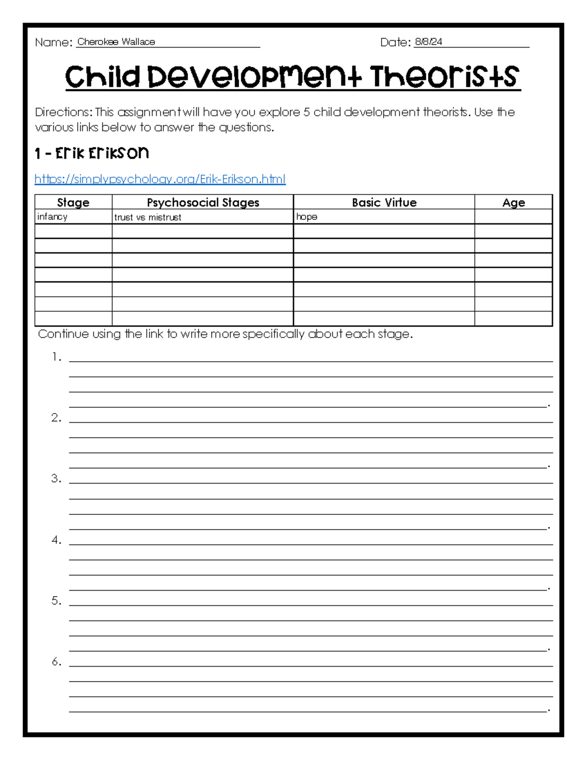 Child Development Theorist PDF - Name ...