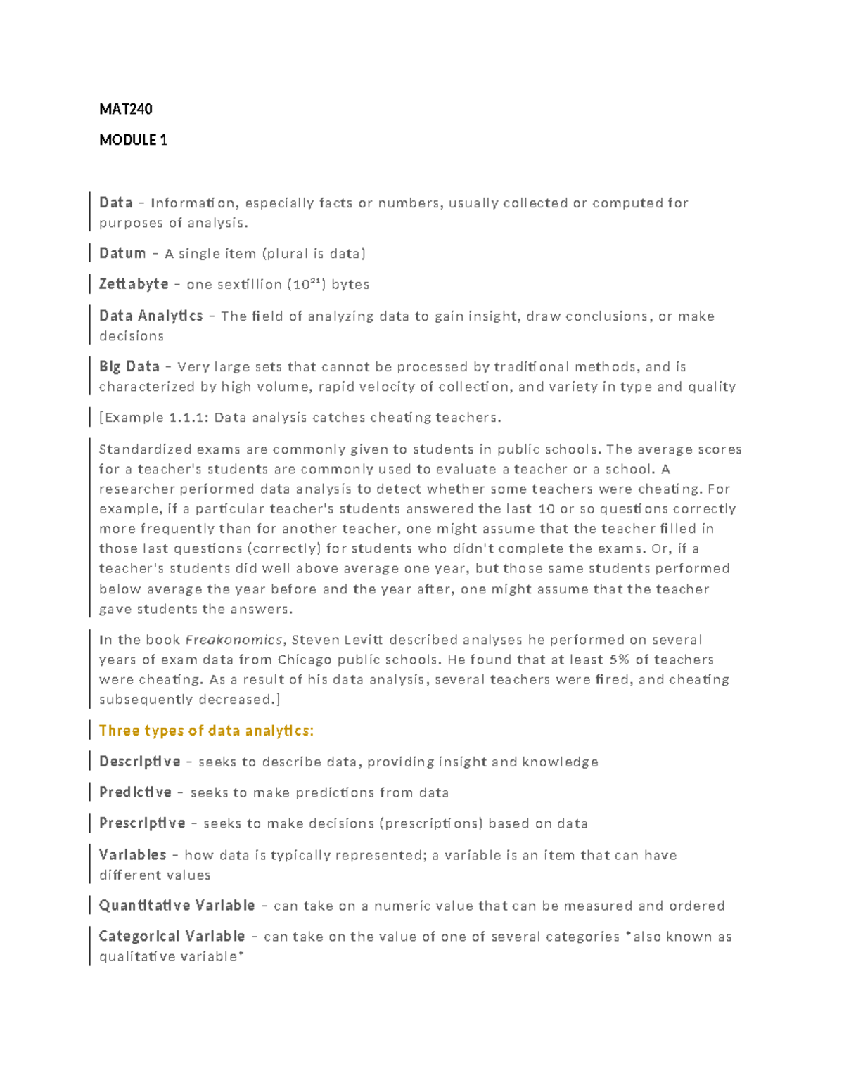 MAT240 Module 1 - MAT MODULE 1 Data – Informati on, especially facts or ...