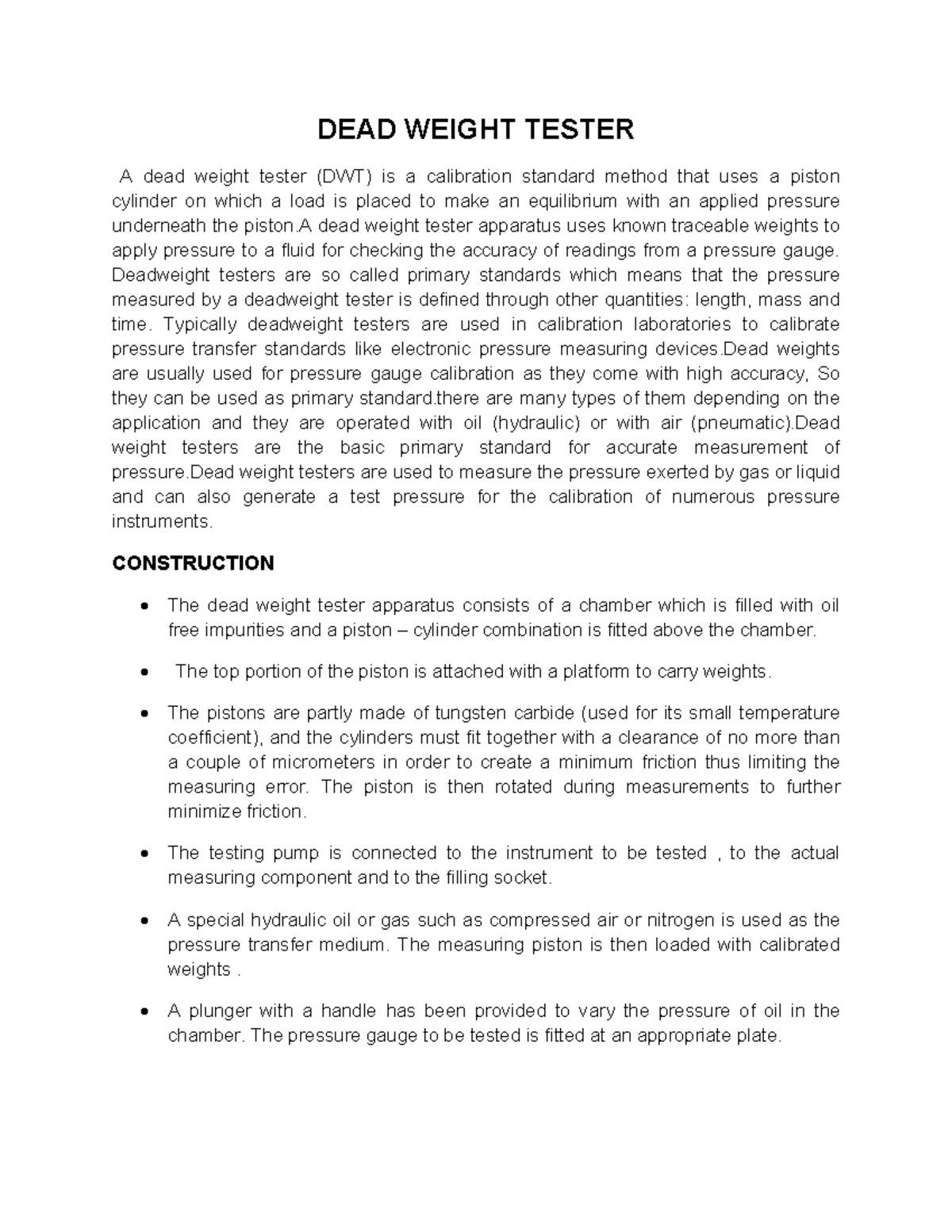 Dead-Weight-Tester - ... - DEAD WEIGHT TESTER A dead weight tester (DWT ...