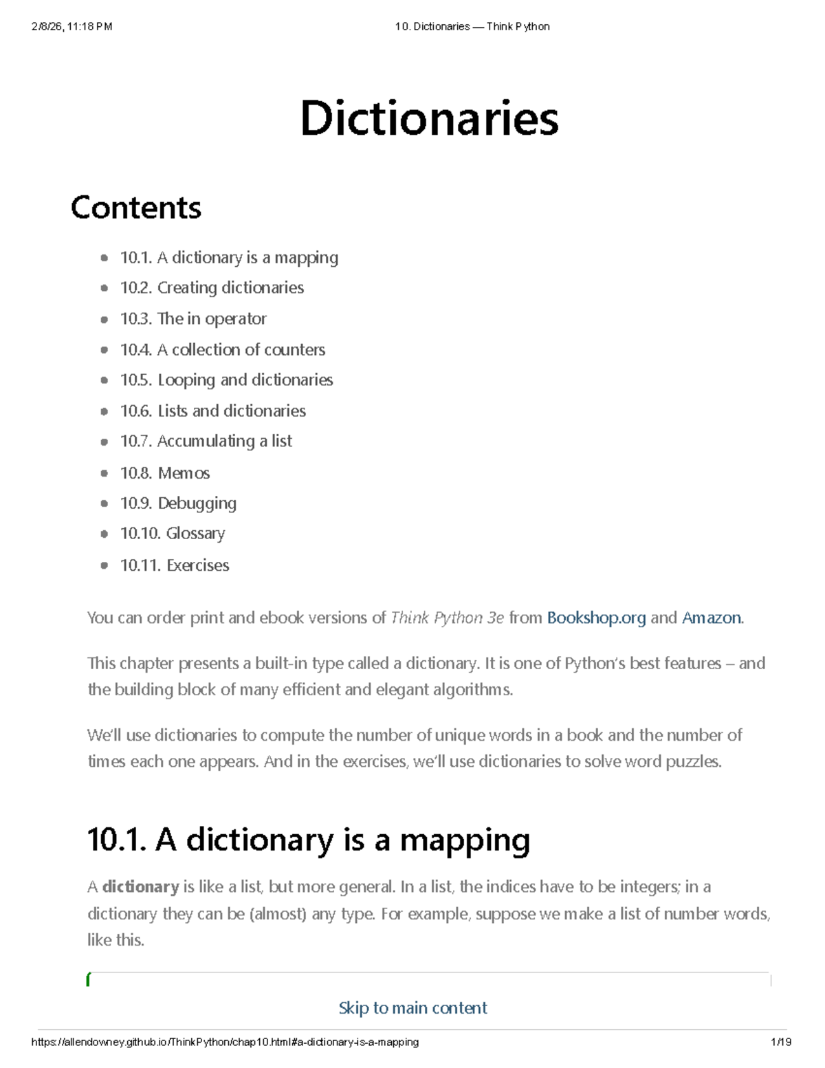 Chapter 10: Dictionaries - Think Python - Studocu