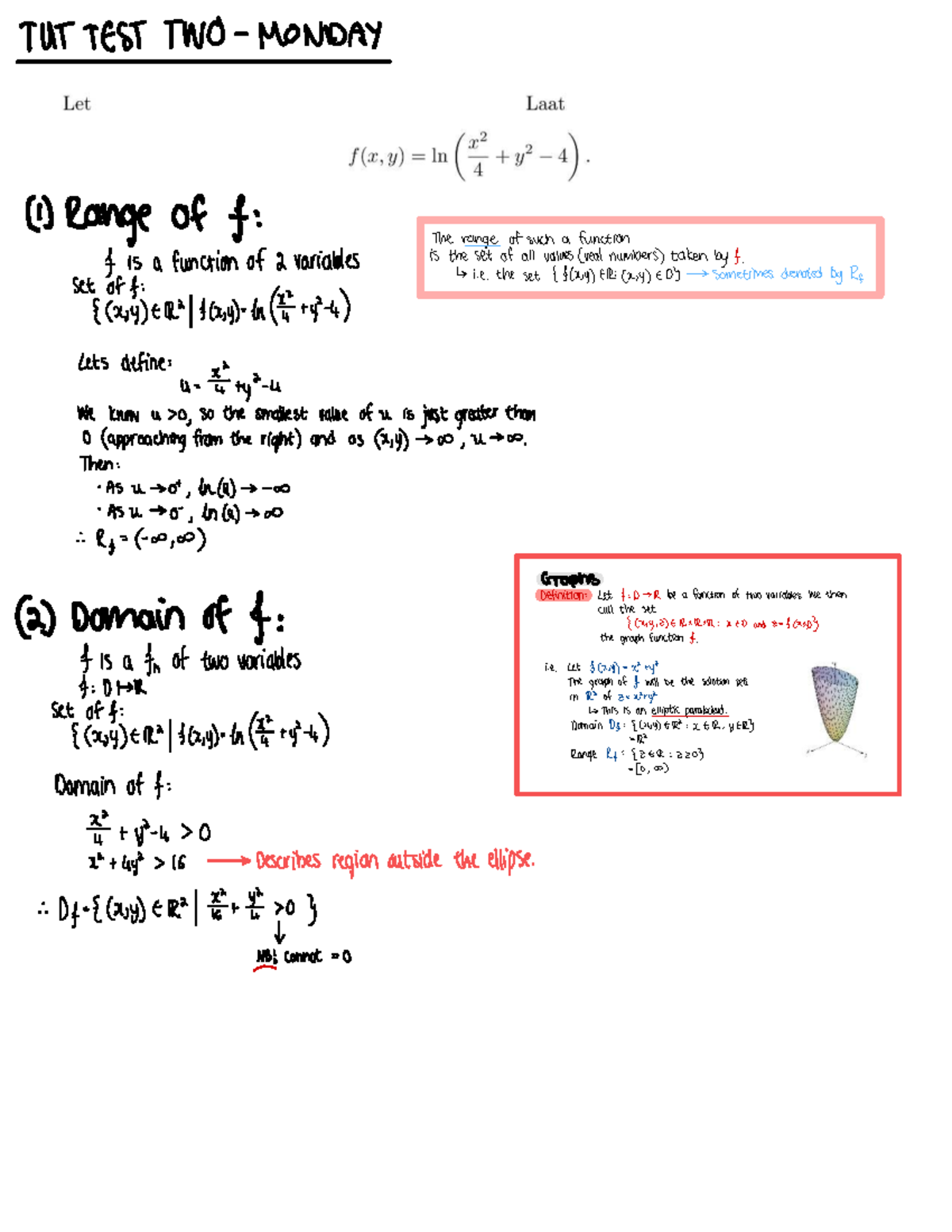 Analysis TUT TEST TWO: Range and Domain of Functions - Studocu