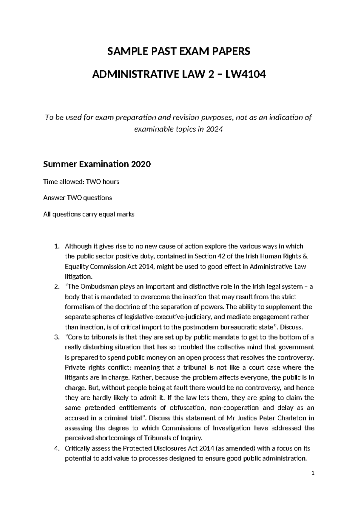 Admin Law 2 - Past Exam Papers Compilation - 2020-2023 - Studocu
