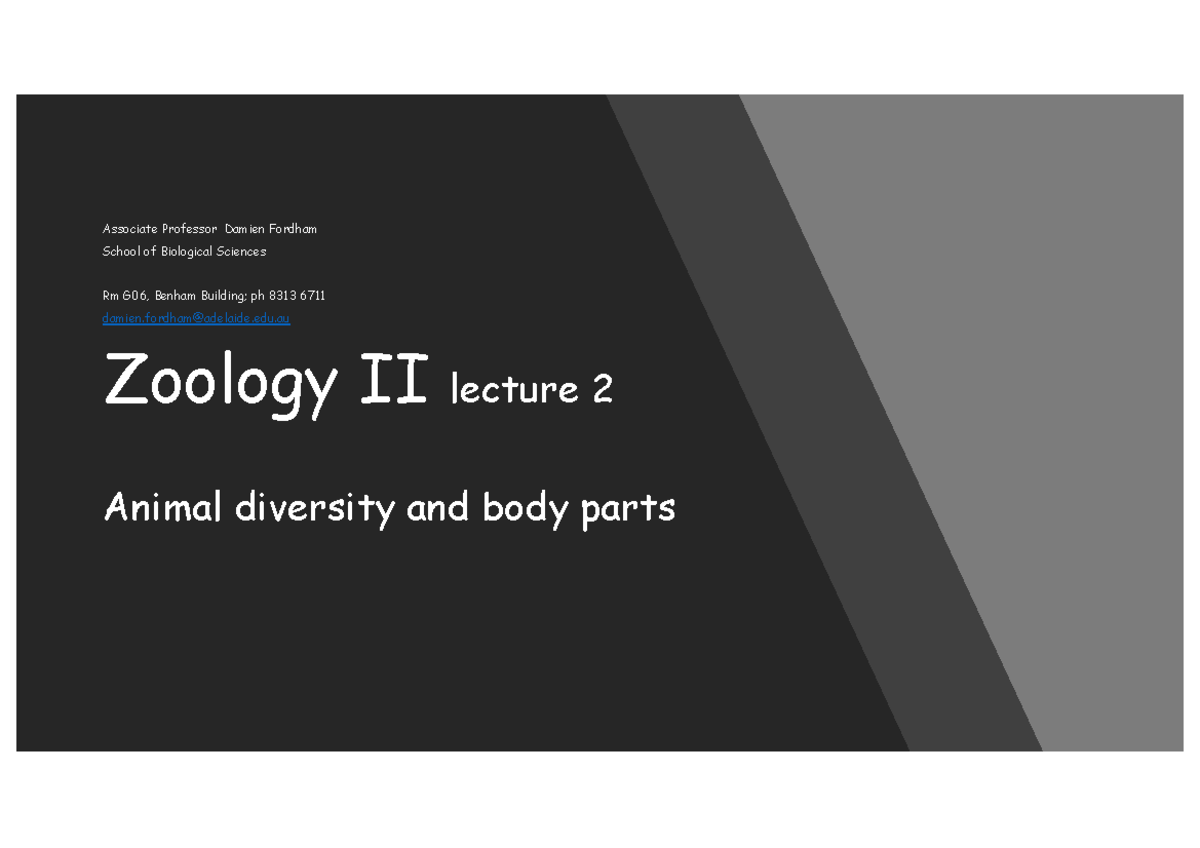 Zoology II Lecture 2: Overview of Animal Diversity and Body Plans - Studocu