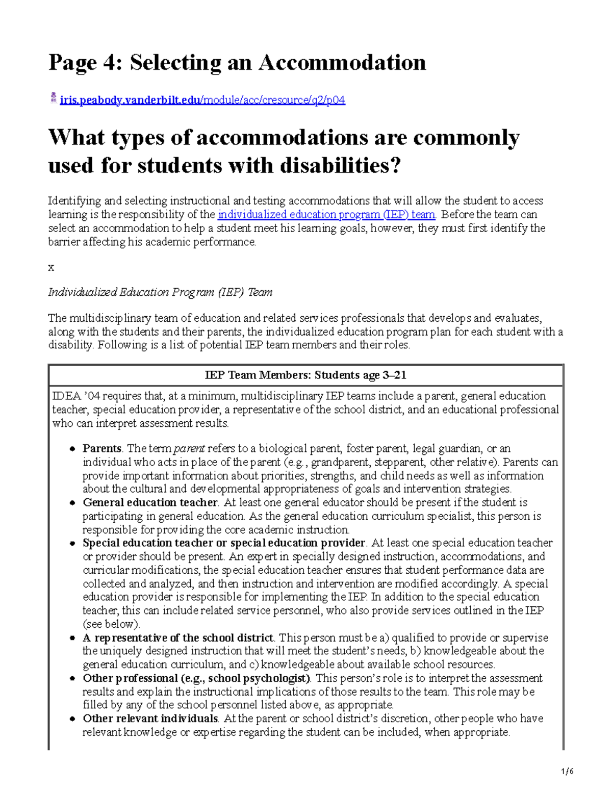 IEP Team Strategies for Accommodations in Education (EDUC 101) - Page 4 ...