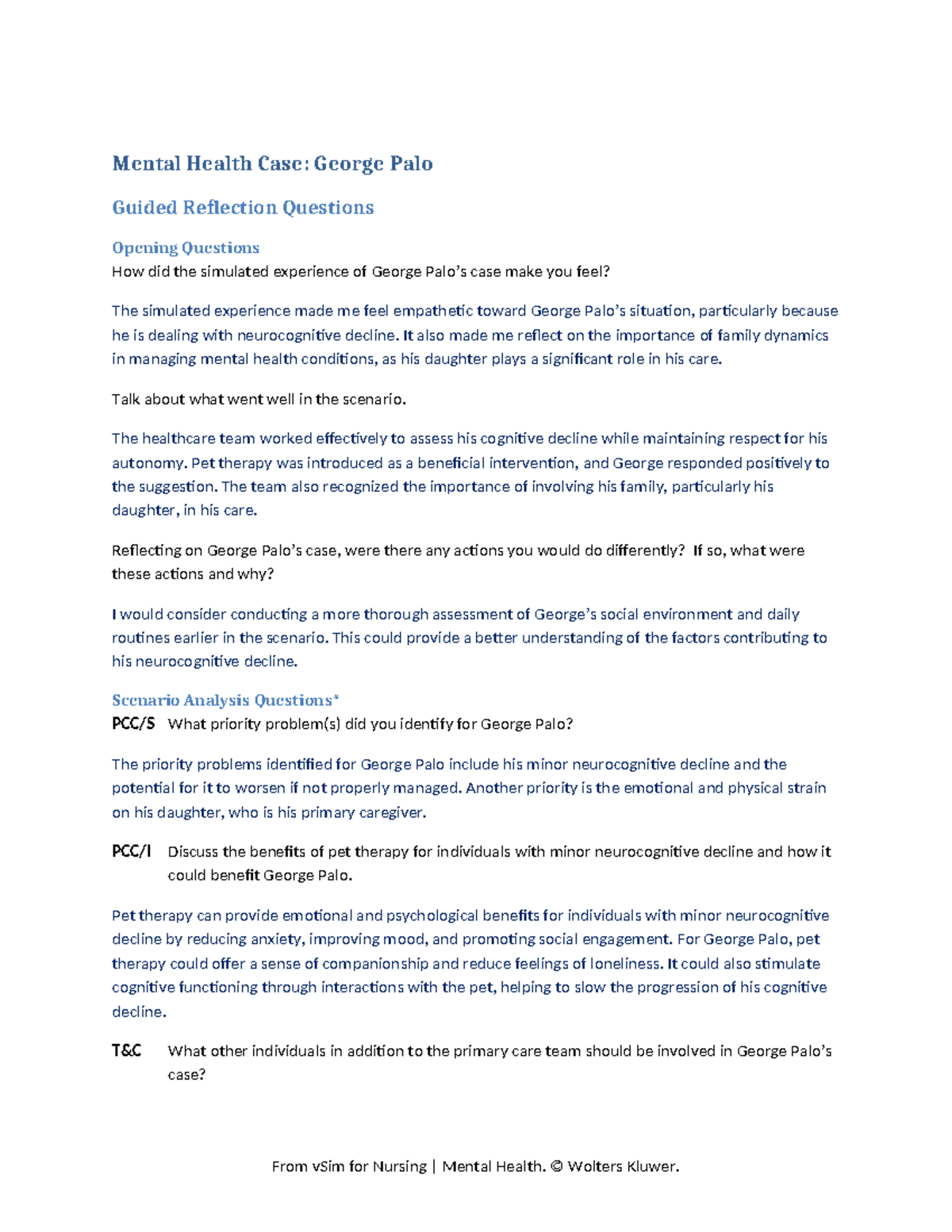 KimGuidedReflection - Mental Health Case: George Palo Guided Reflection Questions Opening ...