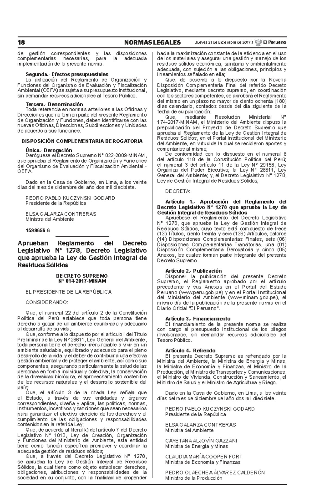Reglamento del Decreto Legislativo 1278: Ley de Gestión Integral de ...