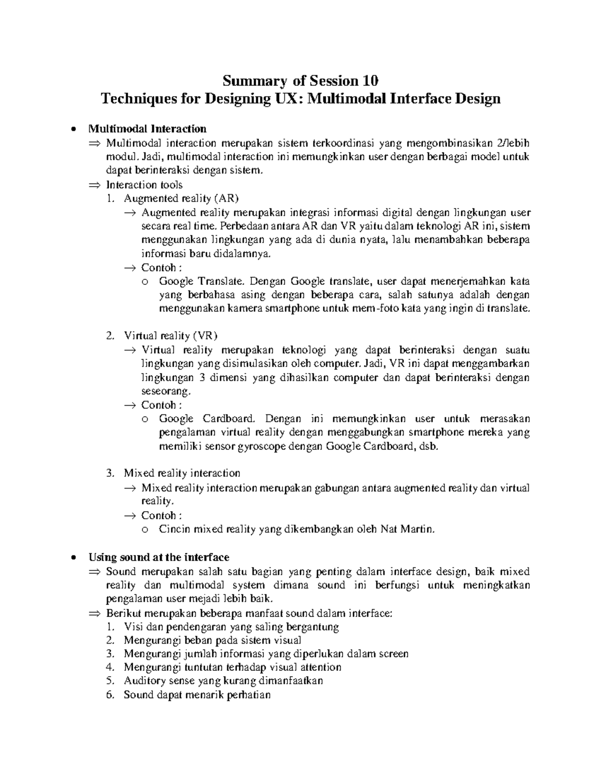 UX Design Techniques for Multimodal Interfaces: Session 10 Summary ...