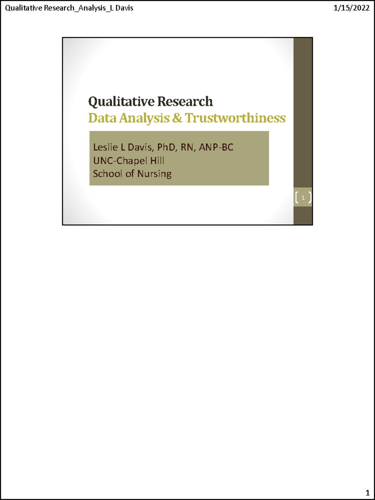 NUR 602: Qualitative Research Trustworthiness and Data Analysis Strategies - ####### Qualitative ...
