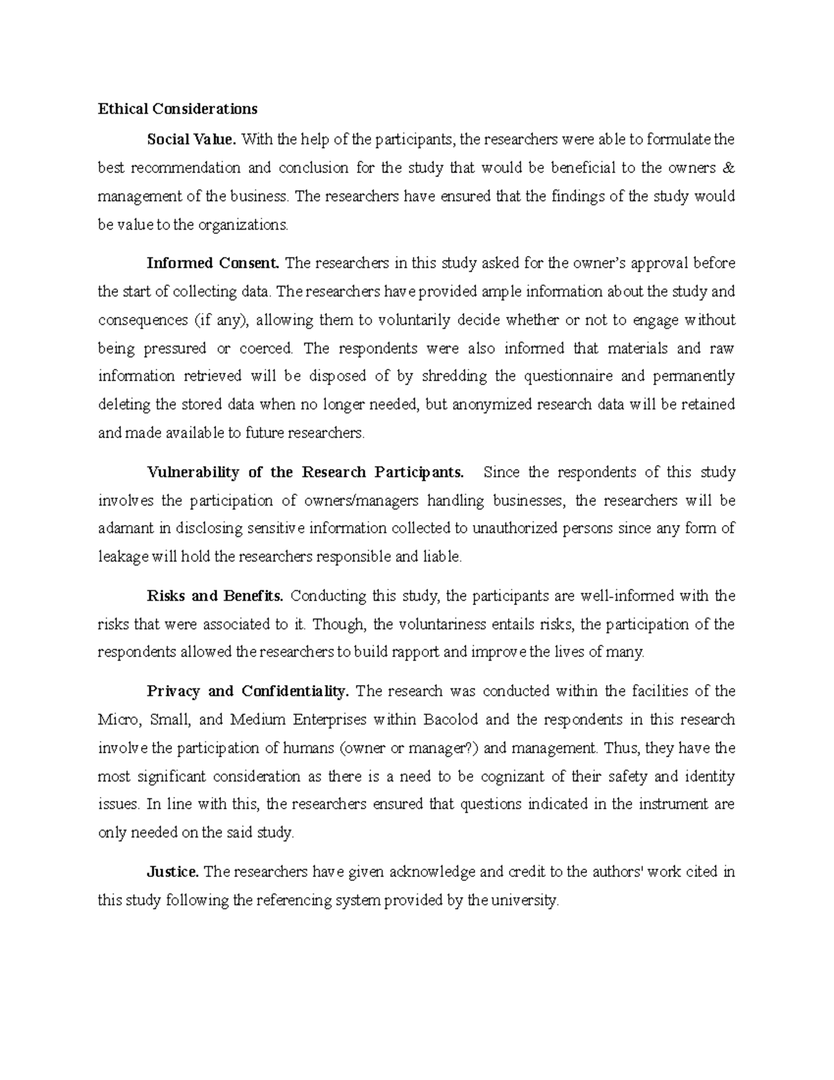 Ethical Considerations - Ethical Considerations Social Value. With the ...