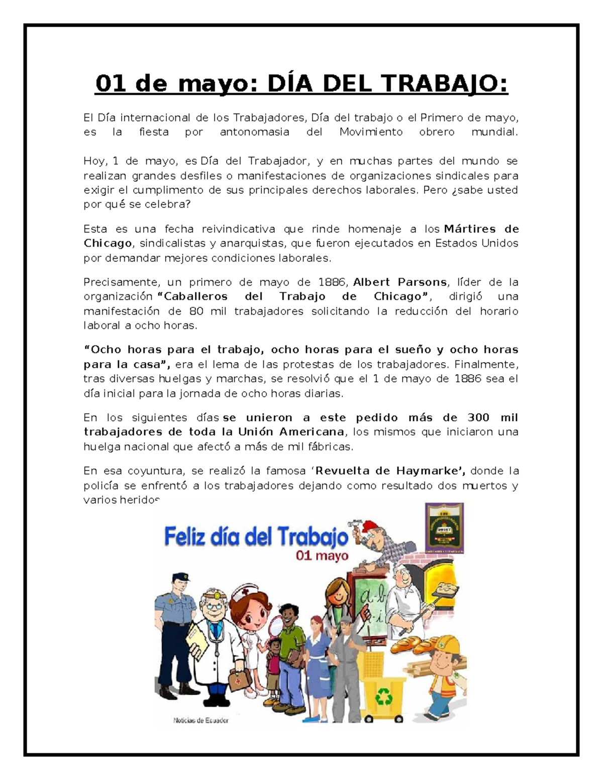 01 de Mayo Fechas Civicas - 01 de mayo: DÍA DEL TRABAJO: El Día ...