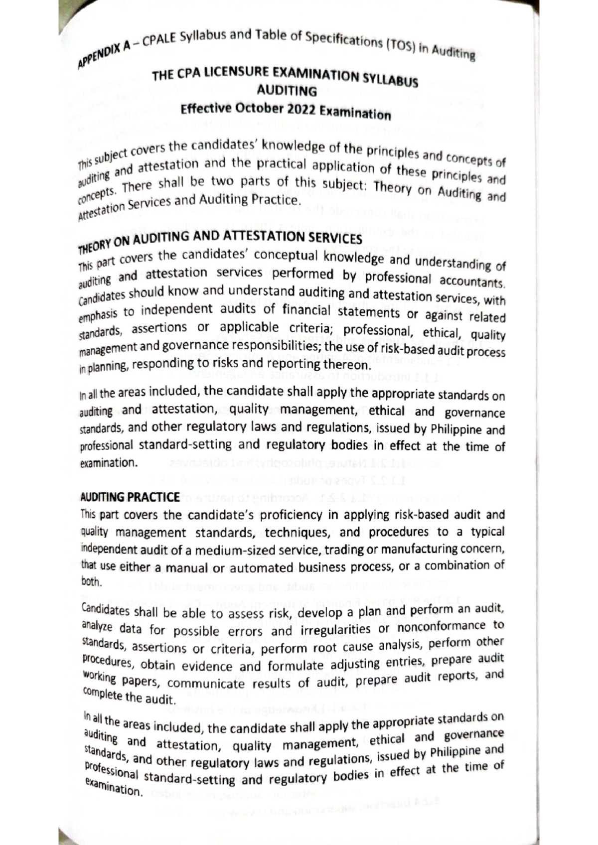 CPALE Auditing Syllabus & TOS: Appendix A-D Overview 2024 - Studocu