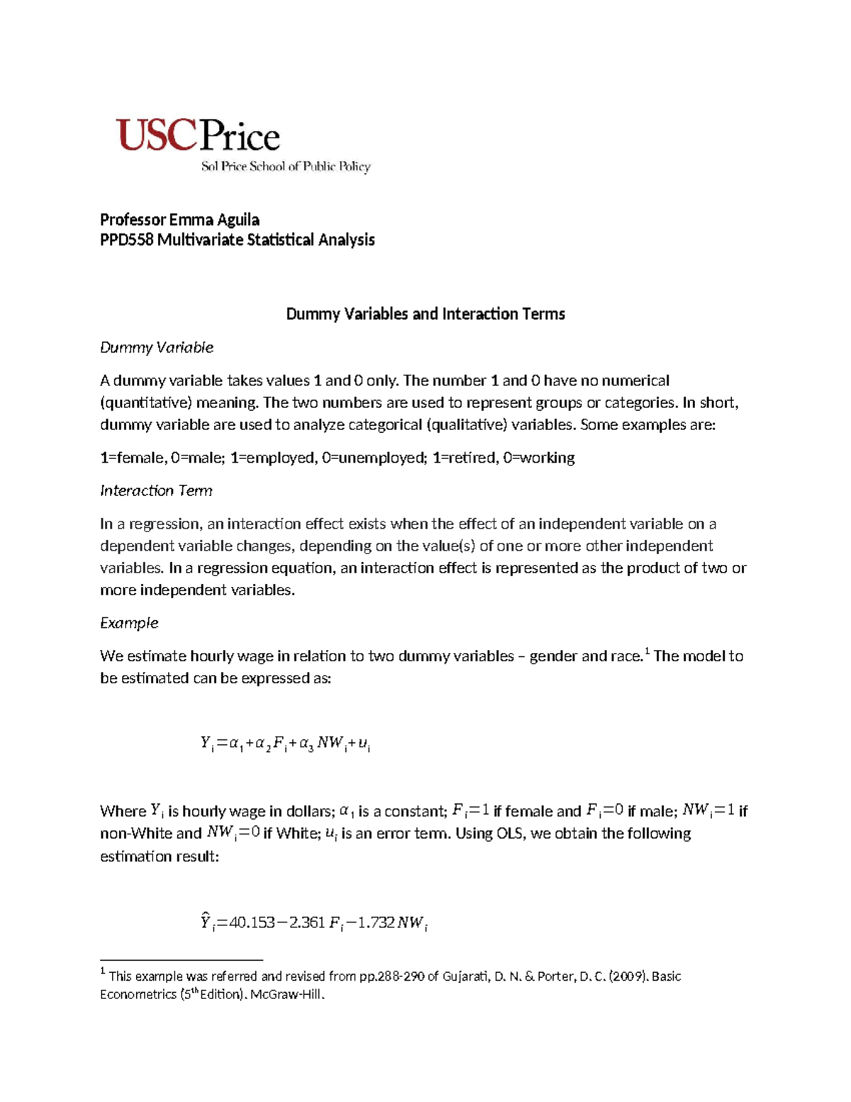 PPD558 Final Exam Notes on Dummy Variables & Interaction Terms - Studocu