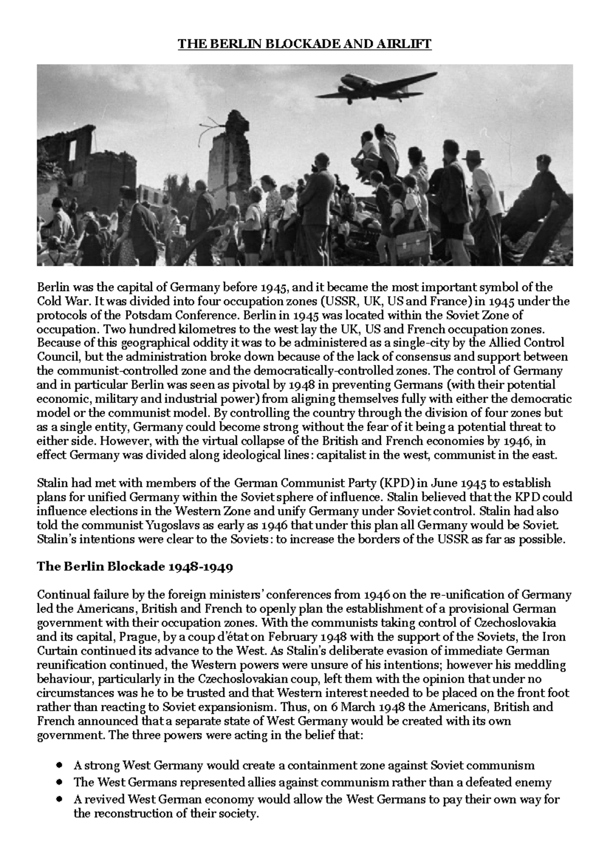 HIST 202: The Berlin Blockade and Airlift - A Cold War Analysis - Studocu