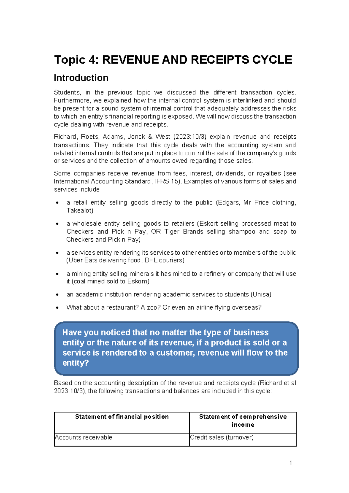 AUE2602 Lesson 4: Revenue and Receipts Cycle Overview 2024 - Studocu