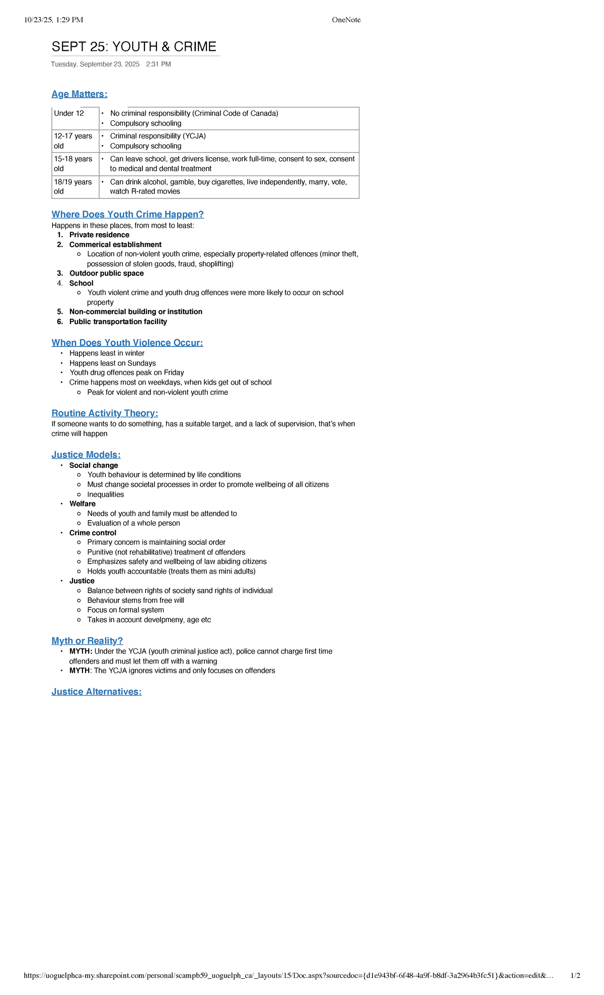 SOC*1000 Youth and Crime: Understanding Youth Criminal Responsibility ...