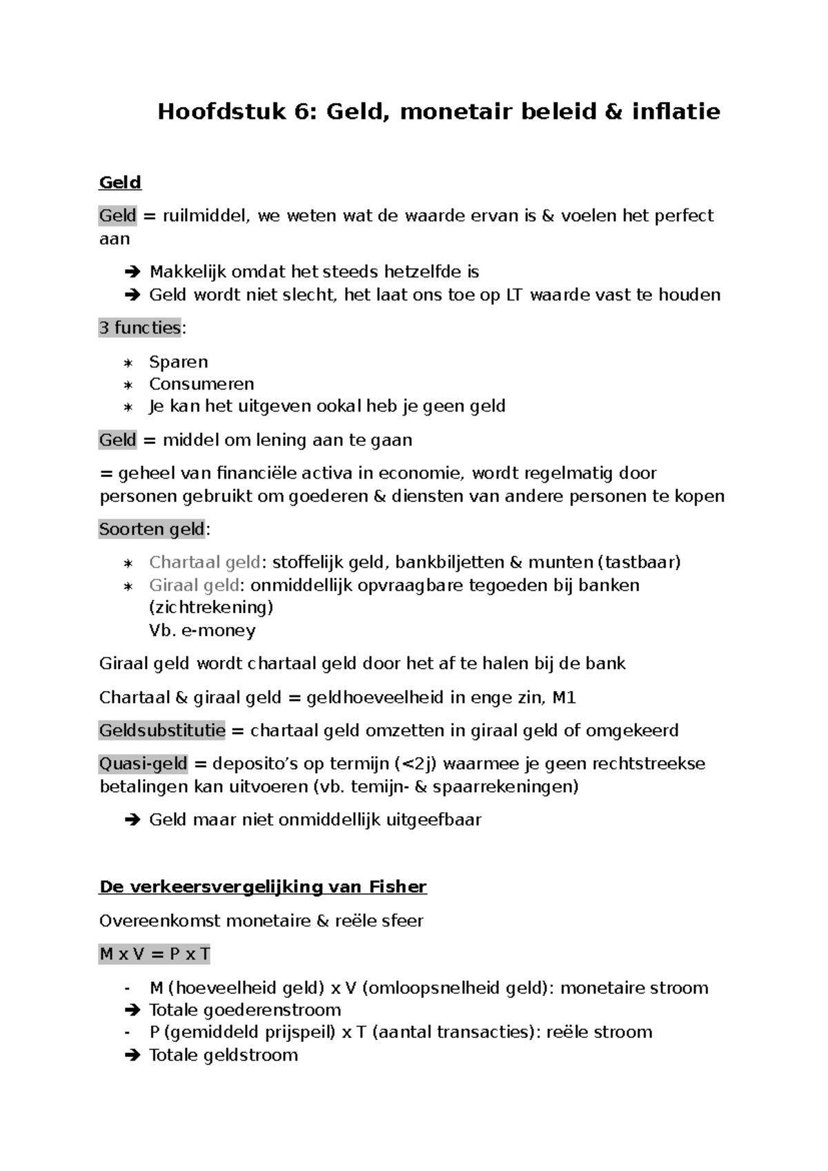 Hoofdstuk 6: Geld, Monetair Beleid & Inflatie - Belangrijke Concepten ...