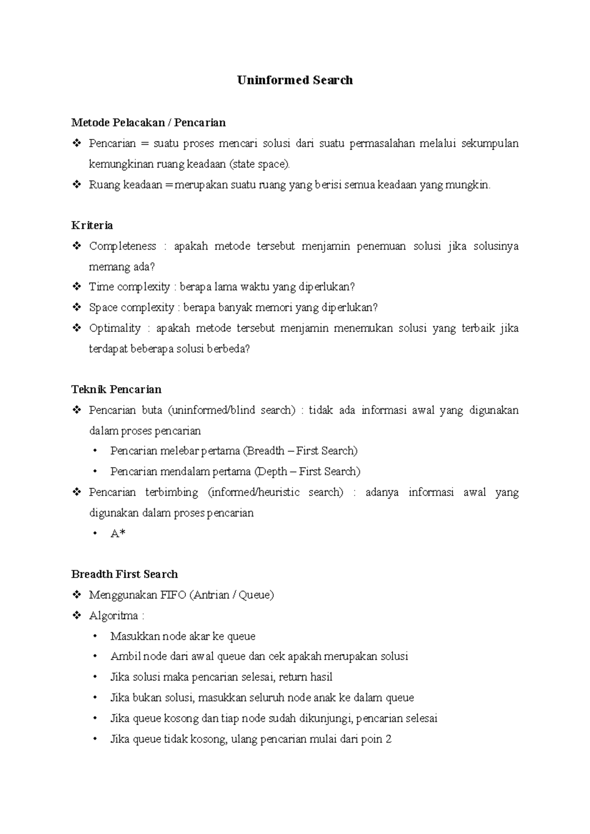 Uninformed Search Methods in AI - Kecerdasan Buatan Lecture Notes - Studocu