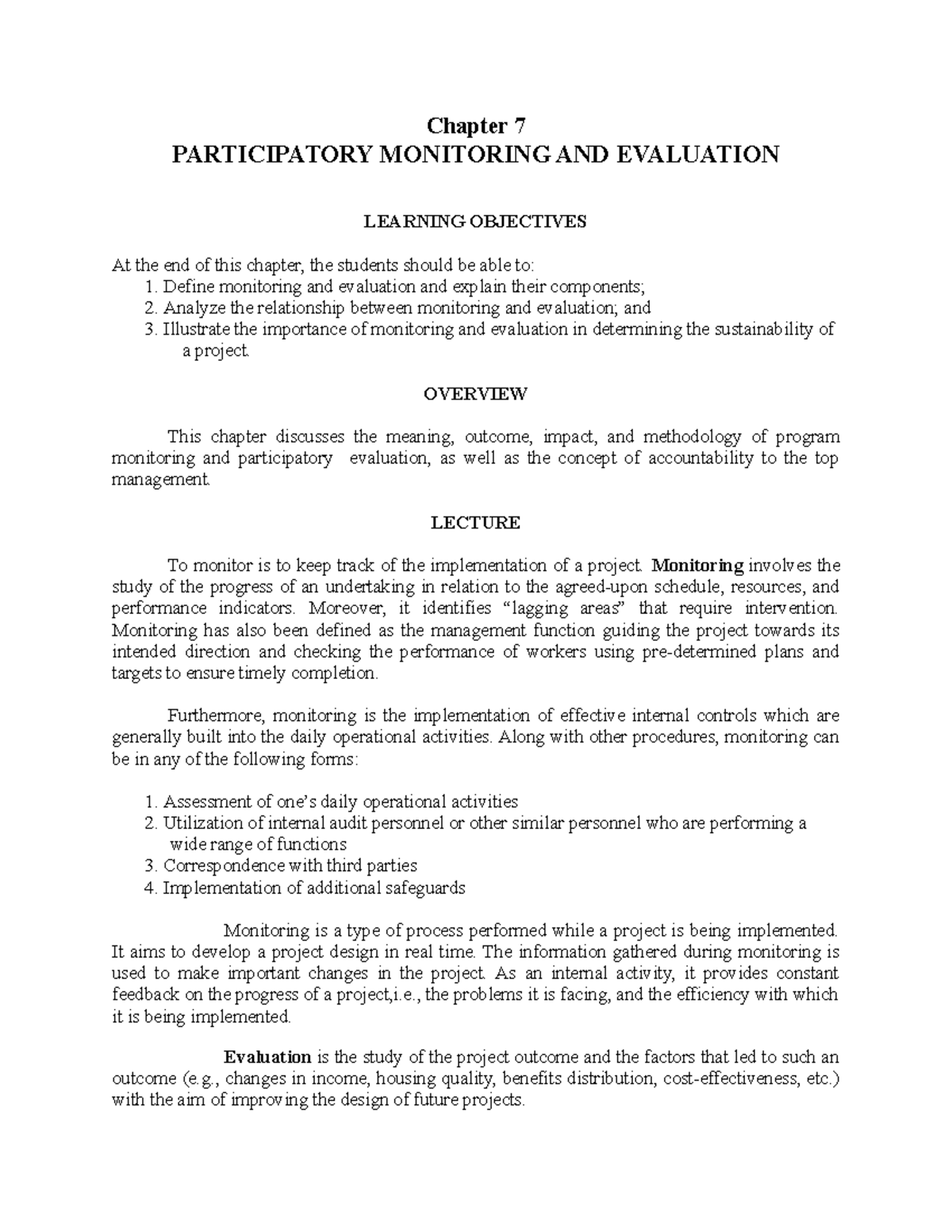 CWTS Module 6 - Participatory Monitoring and Evaluation Notes - Studocu